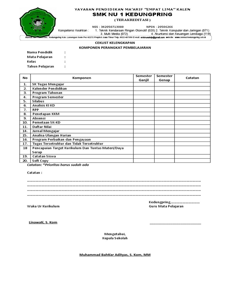 Ceklist Kelengkapan Perangkat Pembelajaran | PDF