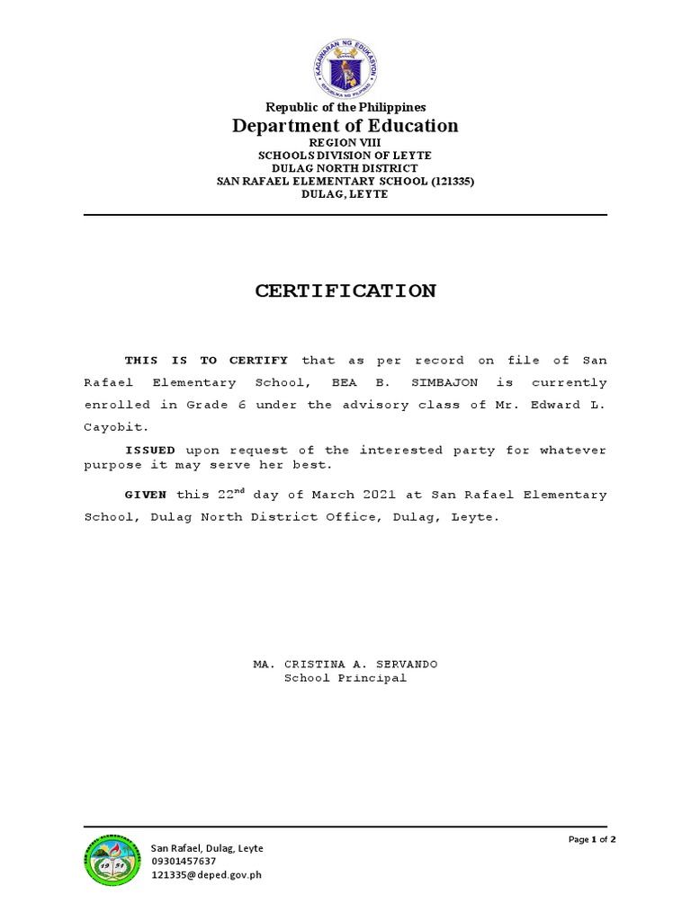 Enrolment Certification | PDF