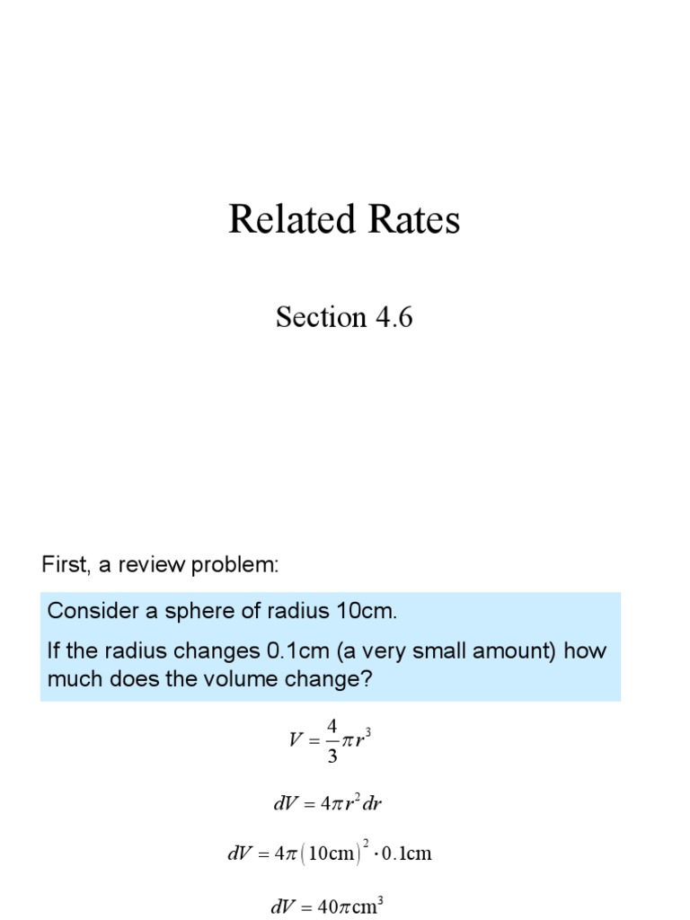 Related Rates Problems Explained | PDF | Sphere | Volume