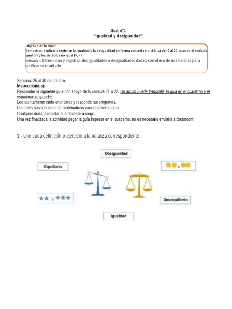 2° Basico Matematica Guia 1 Igualdad y Desigualdad | PDF