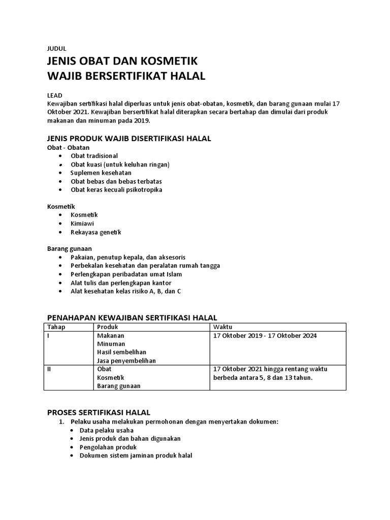 Edit-Jenis Obat Dan Kosmetik Wajib Bersertifikat Halal | PDF