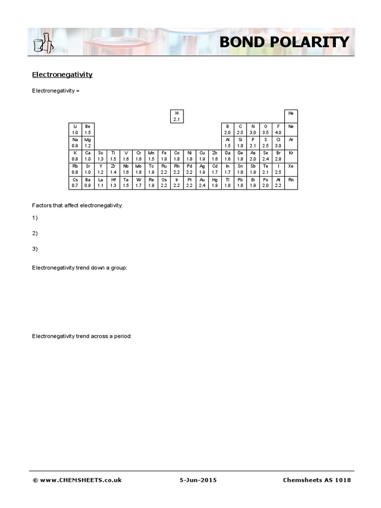 Chemsheets AS 1018 (Bond Polarity) | PDF | Chemical Polarity | Chemical ...