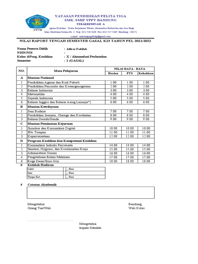 Format Raport SEMESTER GASAL PTS 2021 | PDF