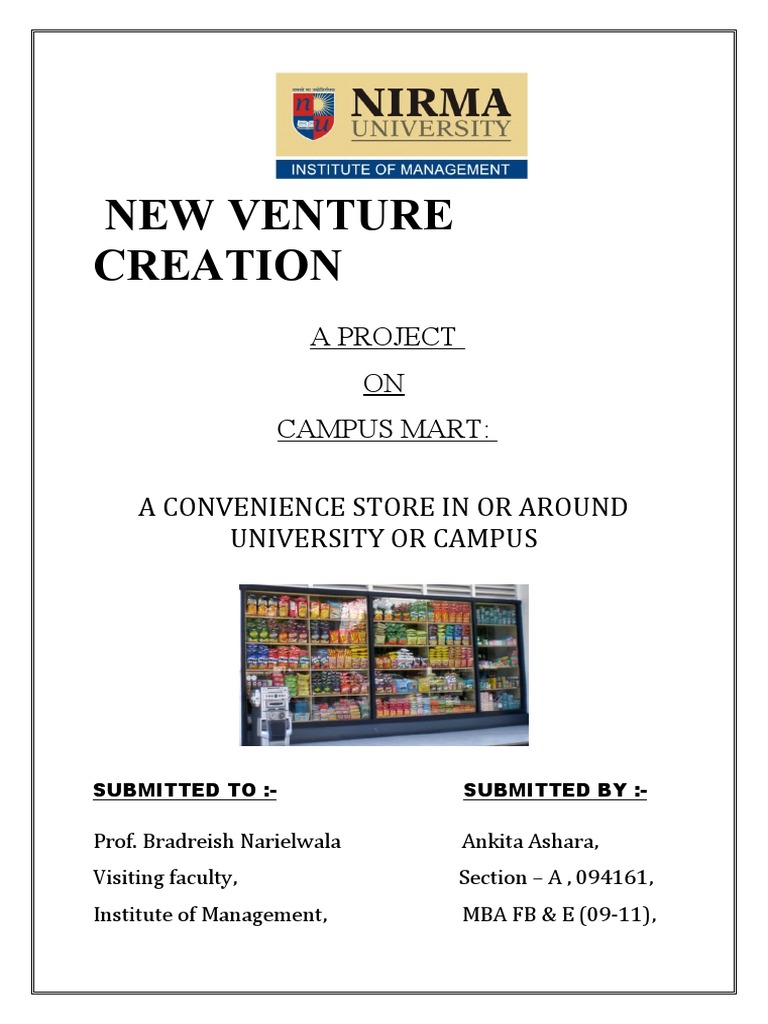 New Venture Creation: A Project ON Campus Mart: A Convenience Store in ...