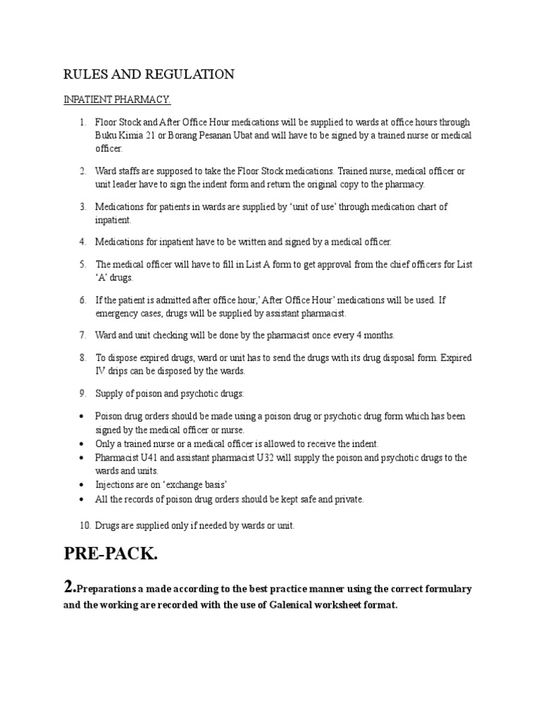 Inpatient Pharmacy Rules Guide | PDF