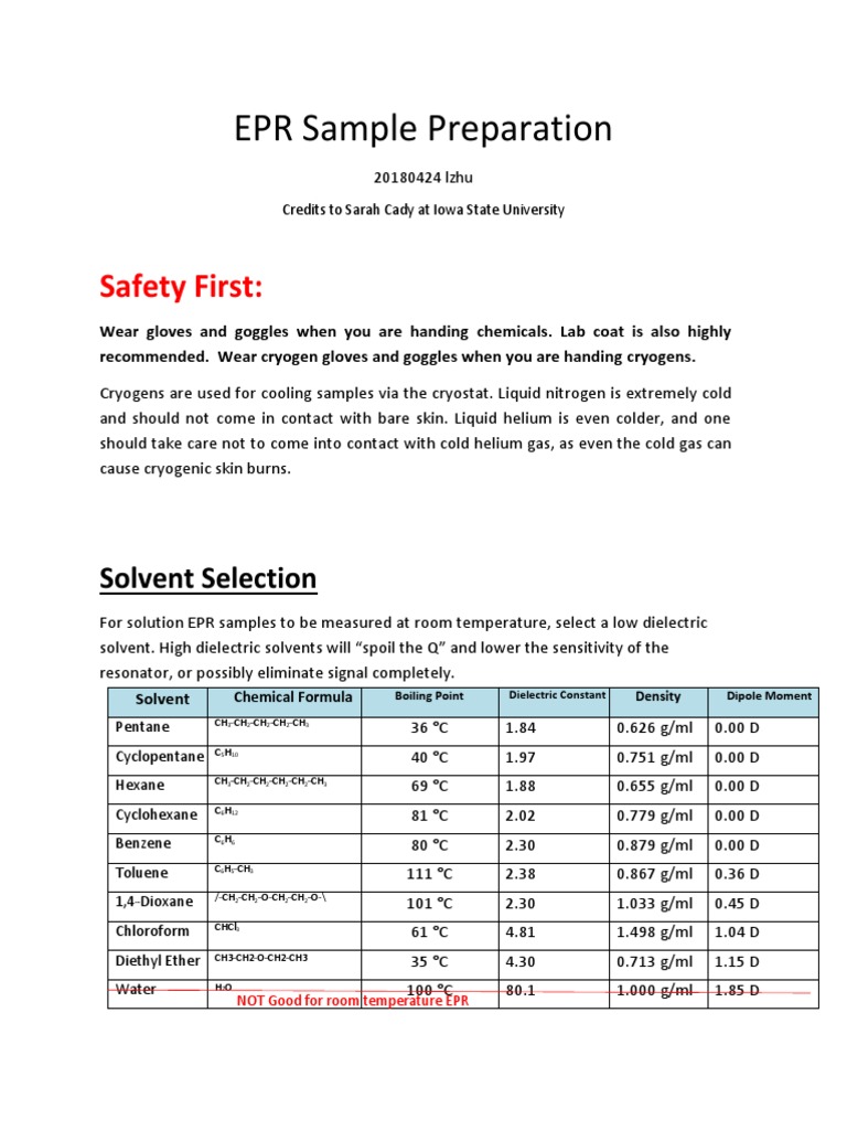 EPR Sample Preparation | PDF | Freezing | Solvent