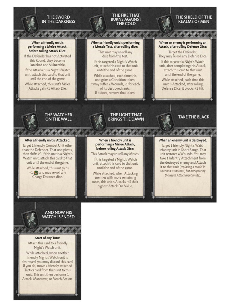 Night's Watch Tactics Cards Guide | PDF | Infantry | Wars & Military