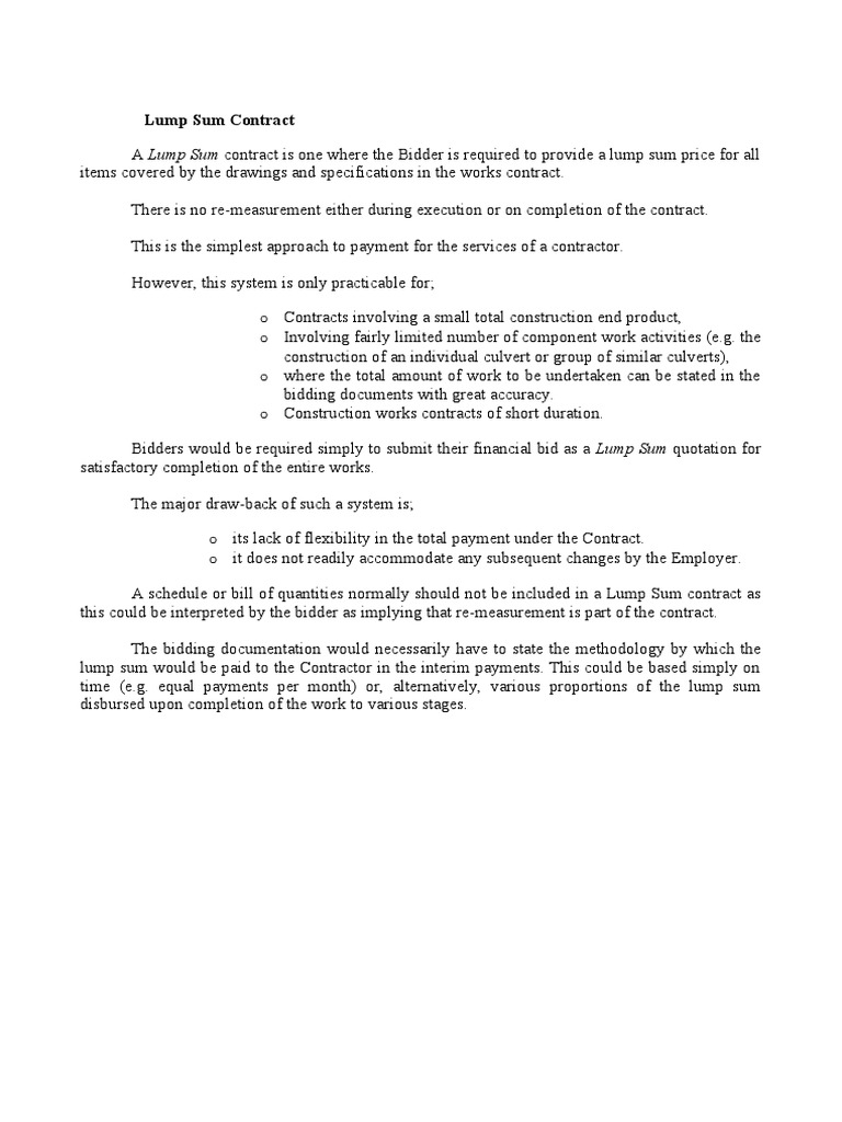 Lump Sum Contracts | PDF