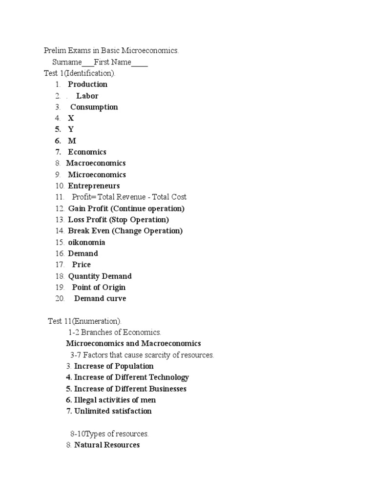 Prelimination Examination in Basic Microeconomics | PDF
