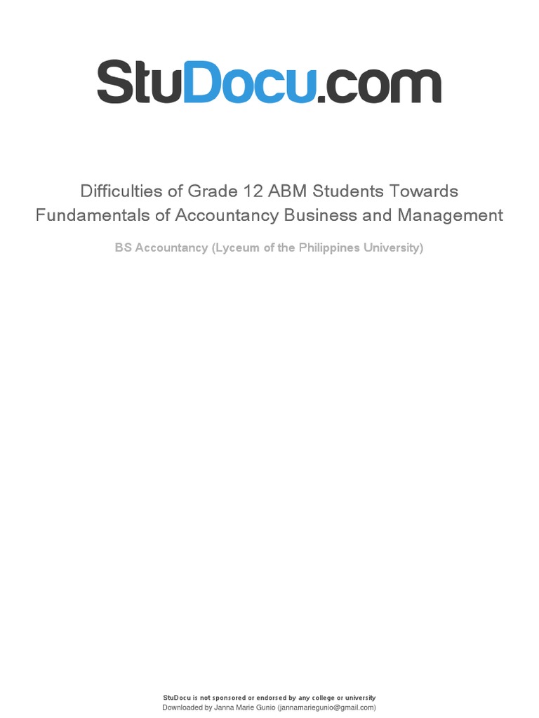 Difficulties of Grade 12 Abm Students Towards Fundamentals of ...