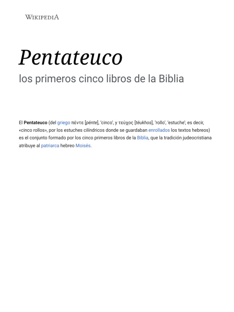 Pentateuco - Wikipedia, La Enciclopedia Libre | PDF | Tora | Textos Judios
