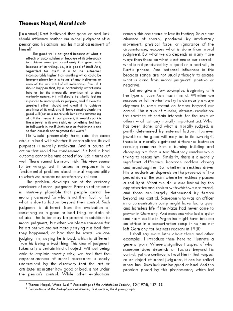 Nagel Moral Luck | PDF | Epistemology | Free Will