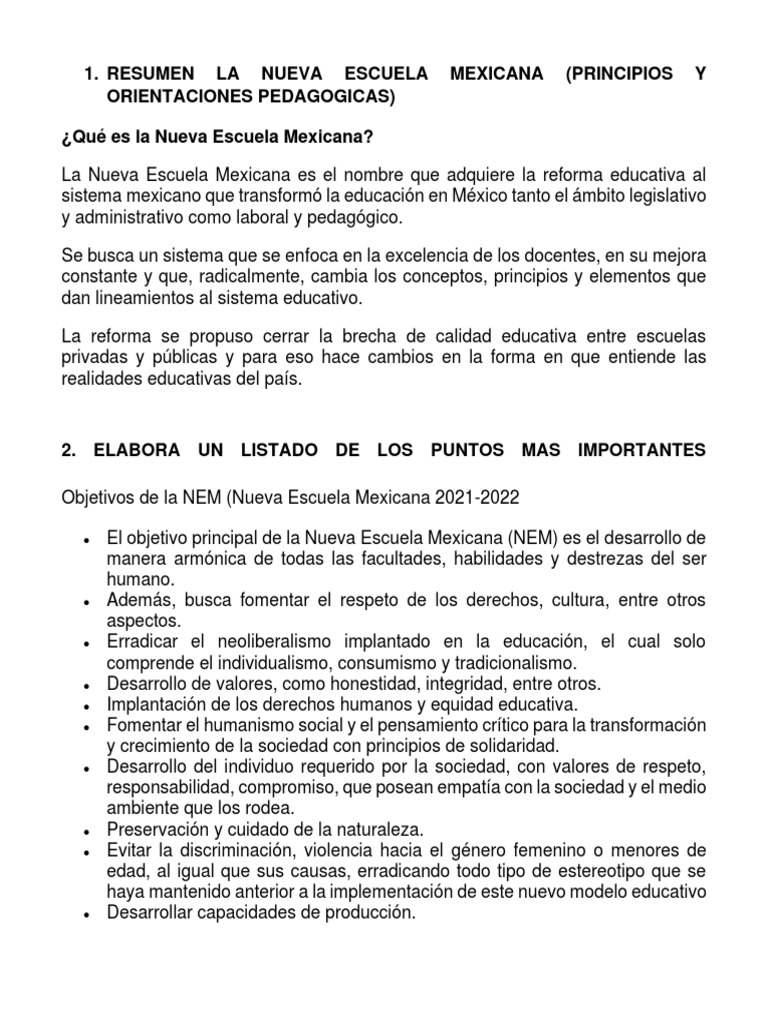 Resumen La Nem | PDF | Educación primaria | Educación de la primera ...