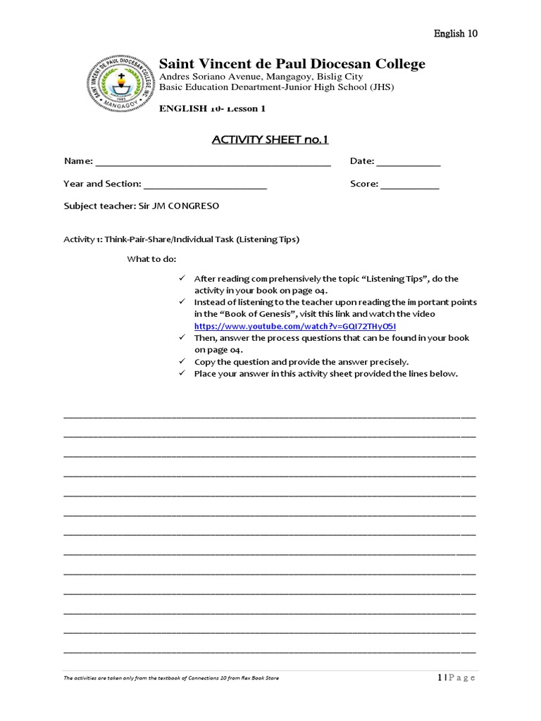 (SVPDC) Learning Activity Sheets in English 10 | PDF | Books | Cognition