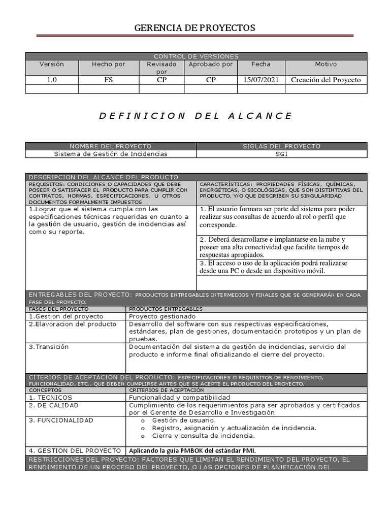 Formato Definición Del Alcance | PDF | Software | Ingeniería de software