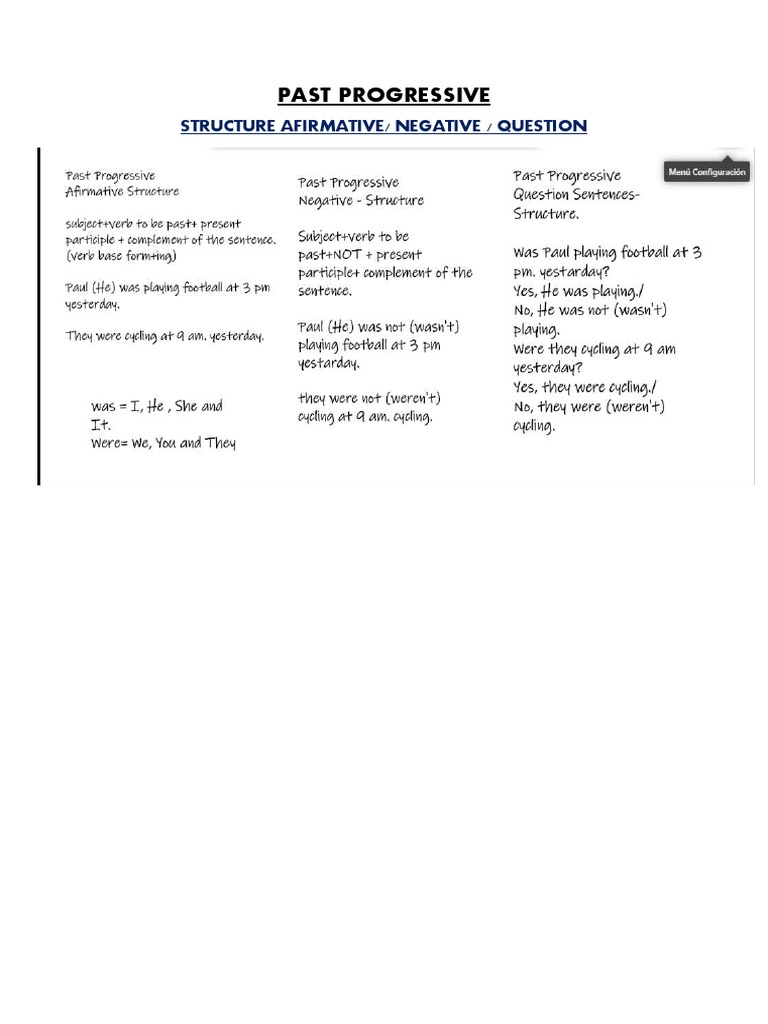 Past Progressive - Structure | PDF
