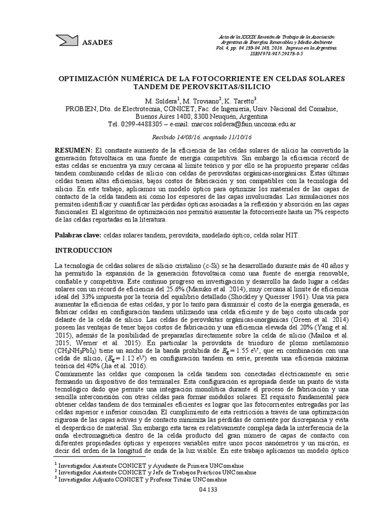 Optimización Numérica de La Fotocorriente en Celdas Solares Tandem de ...