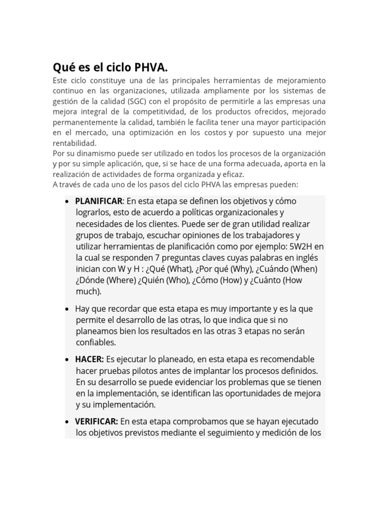 Qué Es El Ciclo PHVA | PDF | Economias | Business