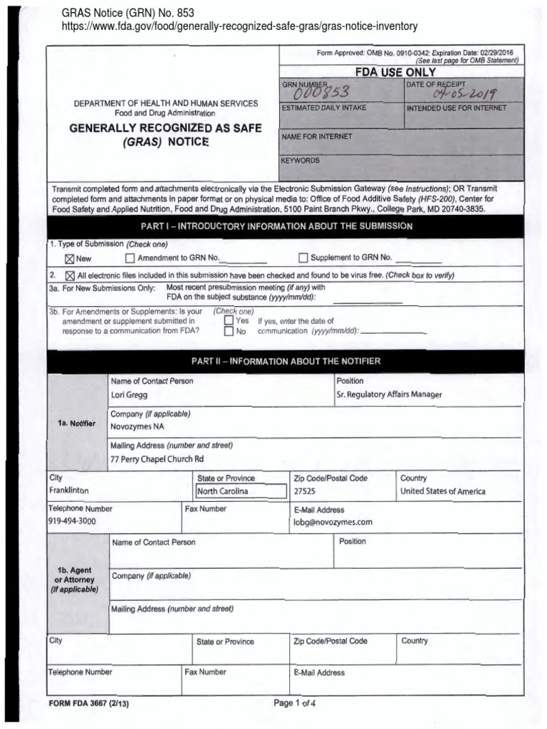 GRAS Notice GRN 853 Lysozyme Produced by Trichoderma Reesei | PDF ...
