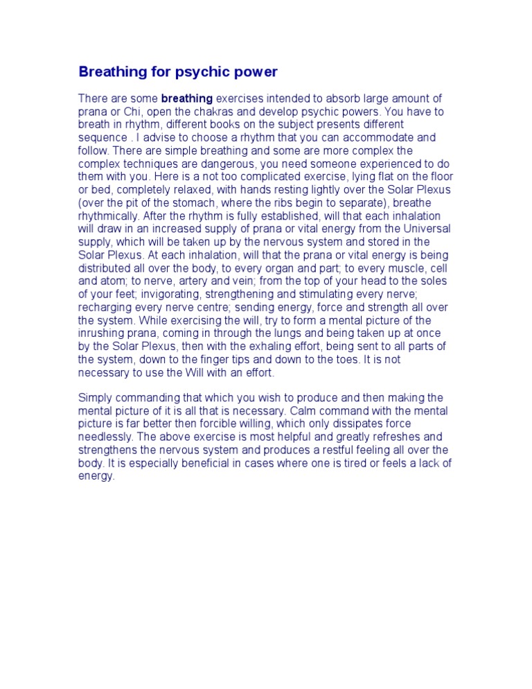 Breathing Techniques for Psychic Energy | PDF