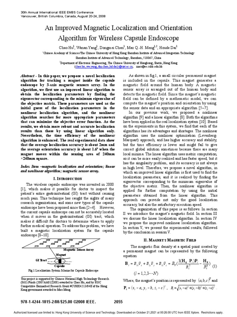 An Improved Magnetic Localization and Orientation Algorithm For Wireless Capsule Endoscope | PDF ...
