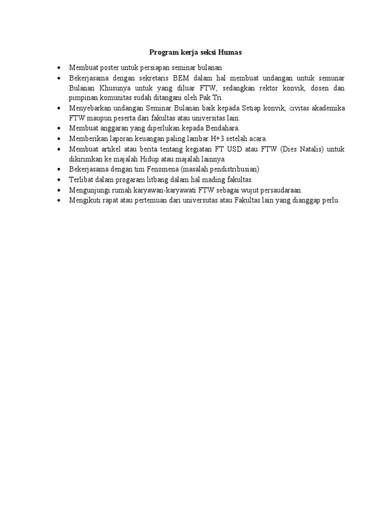 Program Kerja Seksi Humas | PDF