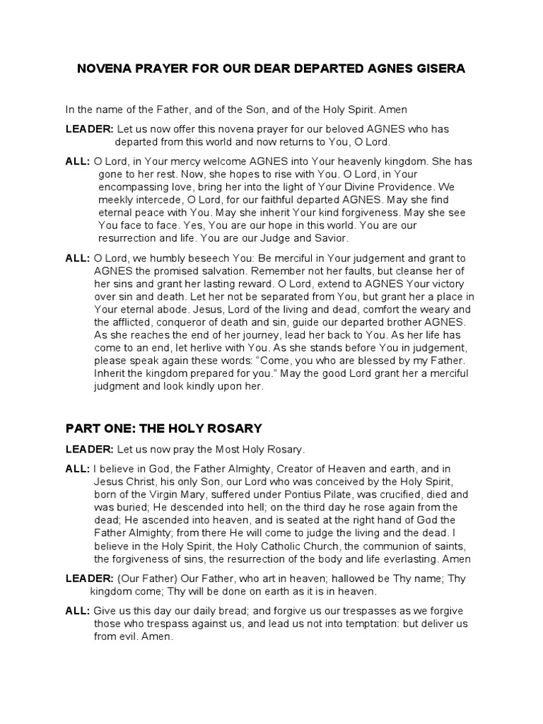 Novena Prayer For Our Dear Departed