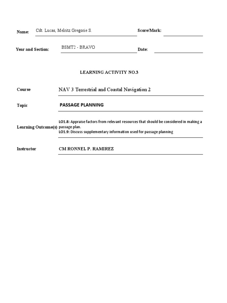NAV 3 Terrestrial and Coastal Navigation 2: Passage Planning | PDF ...