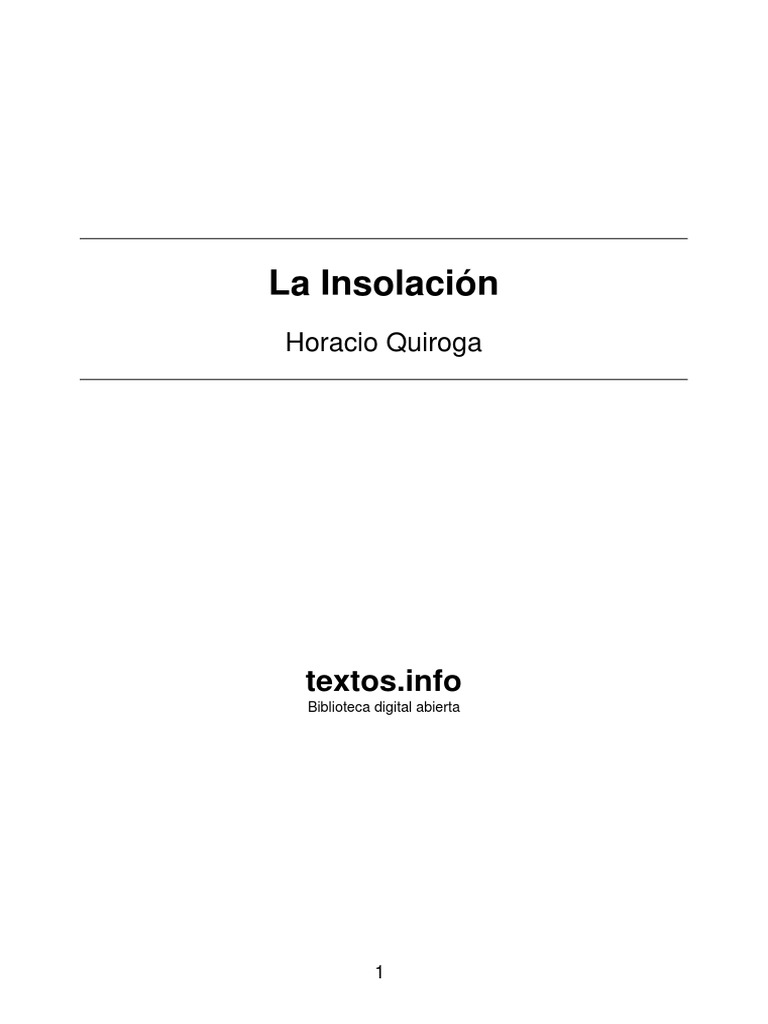 Horacio Quiroga - La Insolacion | PDF
