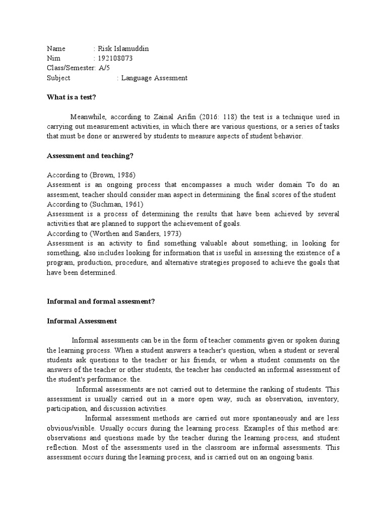 Ris Assesment | PDF | Educational Assessment | Learning