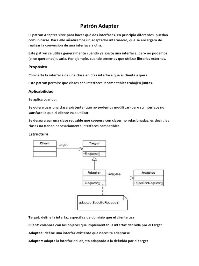 Patrón Adapter: Integración de Interfaces | PDF | Objeto (informática) | Informática