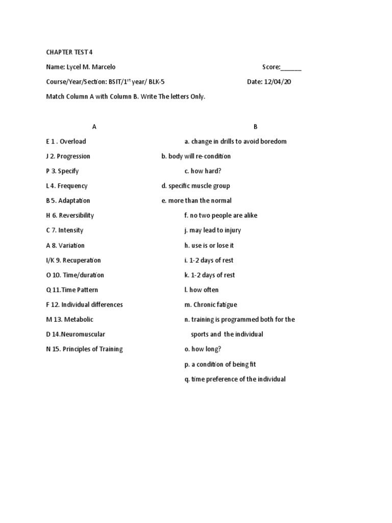 Principles of Training Matching Test | PDF