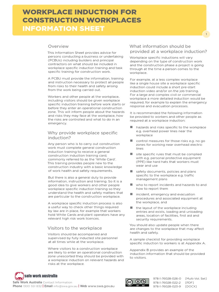 Information Sheet Work Induction For Construction | PDF | Occupational ...