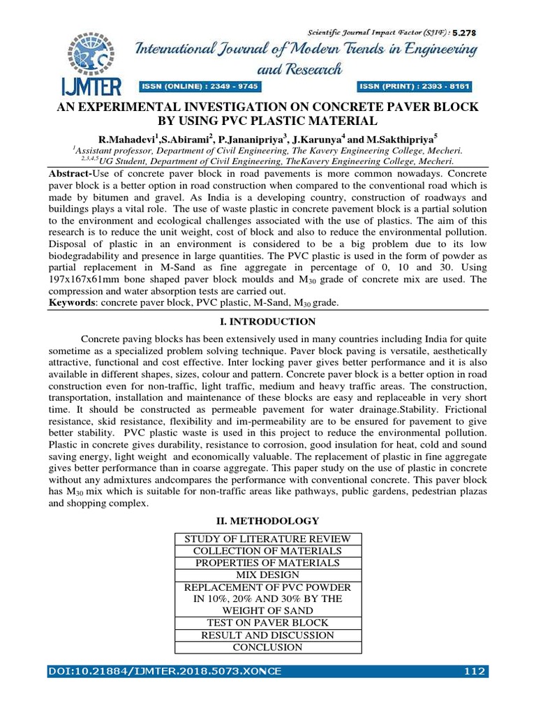 An Experimental Investigation On Concrete Paver Block by Using PVC ...
