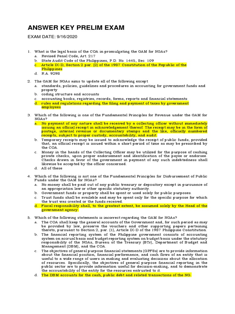 Government Accounting Prelim Exam Answers | PDF | Revenue | Budget