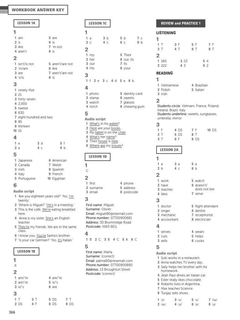 Personal Best A2 - WB Answer Key | PDF