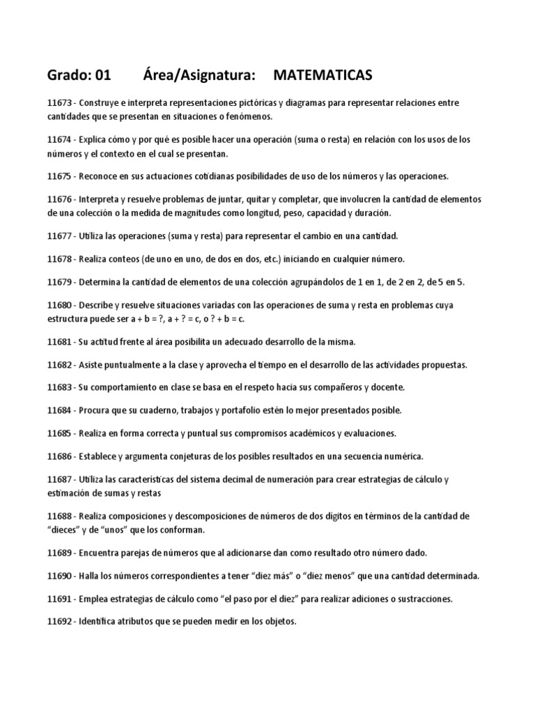Desempeños Grado 1 | PDF | Longitud | Matemáticas