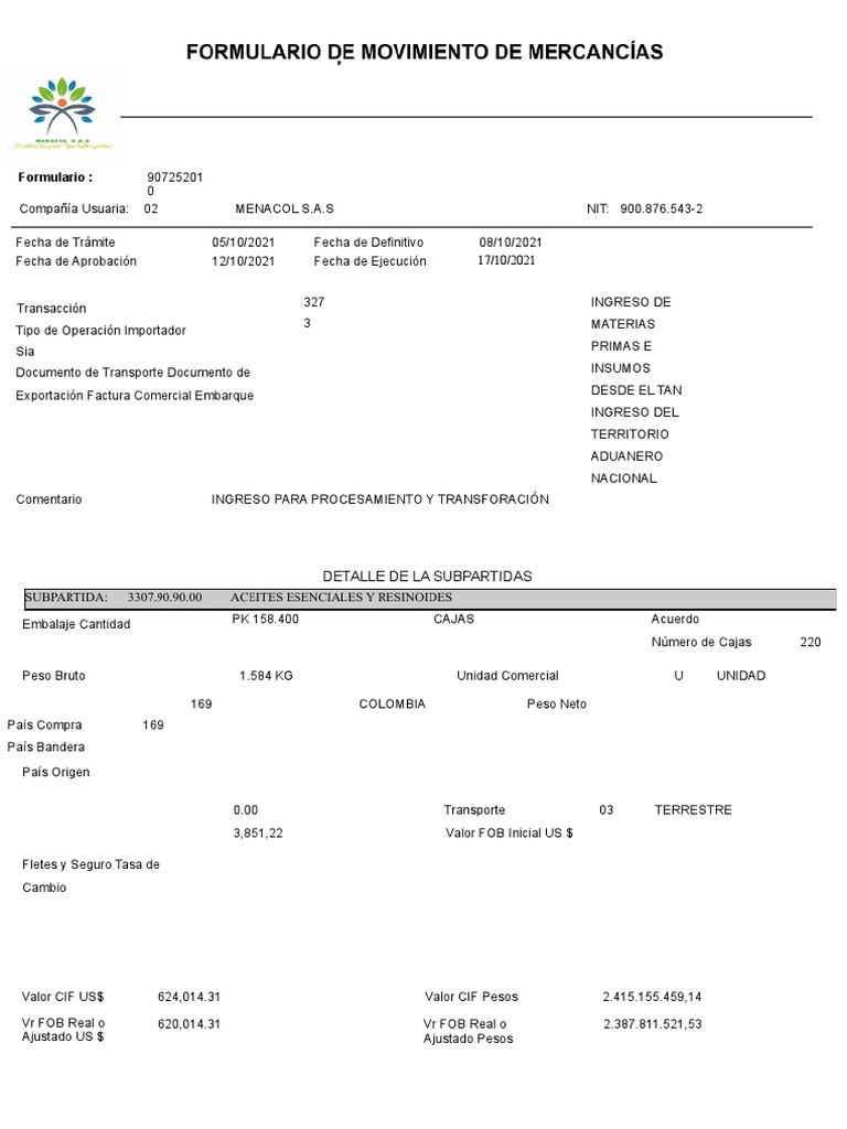 Importación de Materias Primas MENACOL S.A.S | PDF | Economía mundial ...