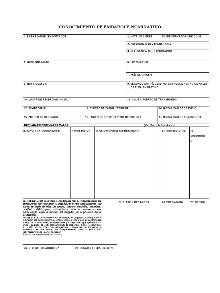 Formato de BL | PDF | Guía de carga