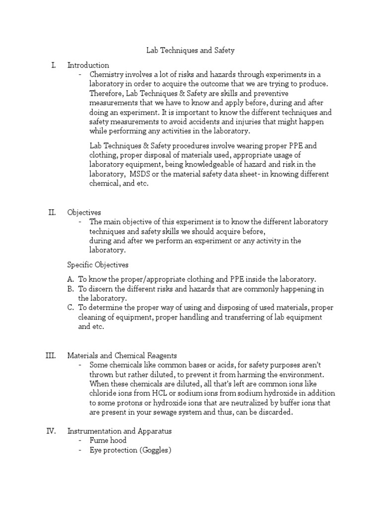 Lab Techniques and Safety | Download Free PDF | Laboratories | Experiment