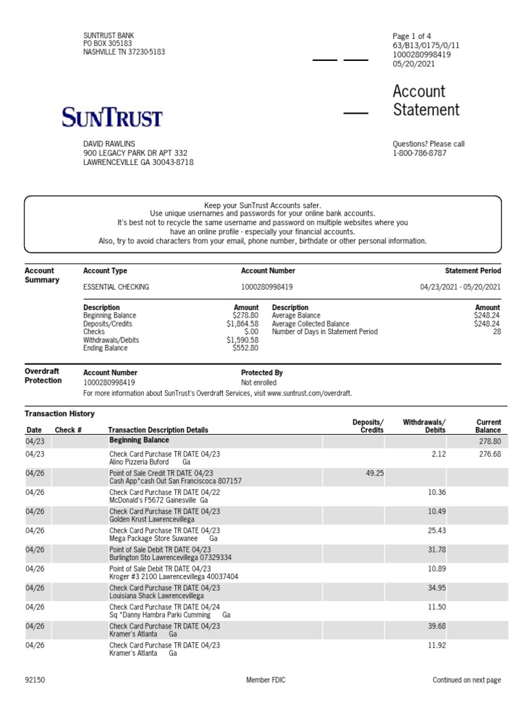 Statements | PDF | Debit Card | Overdraft