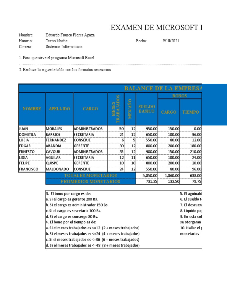 EXAMEN de EXCEL INFORMATICA APLICADA II | PDF