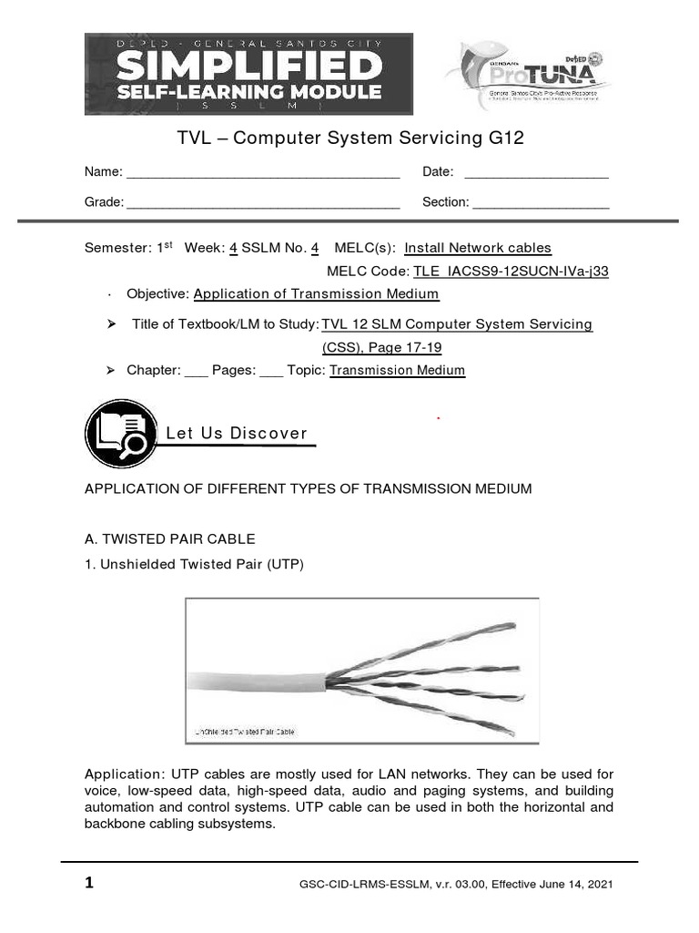 TVL - Computer System Servicing G12: Let Us Discover | PDF | Cable ...