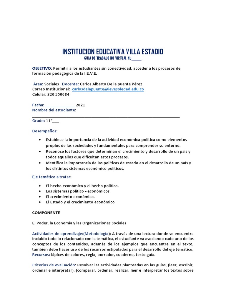 Guía de Sociales para Estudiantes Sin Conectividad | PDF | Sistema ...
