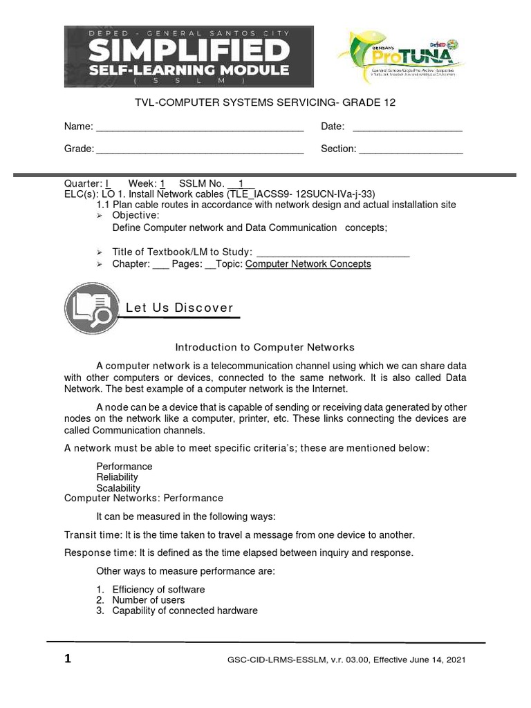 Tvl-Computer Systems Servicing-Grade 12: Let Us Discover | PDF | Computer Network | Data ...