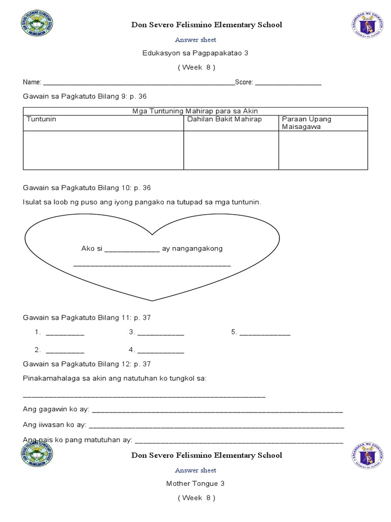 Answer Sheet Week 8 | PDF