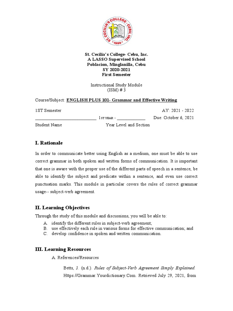 English Plus Midterms Module | PDF | Subject (Grammar) | Grammatical Number