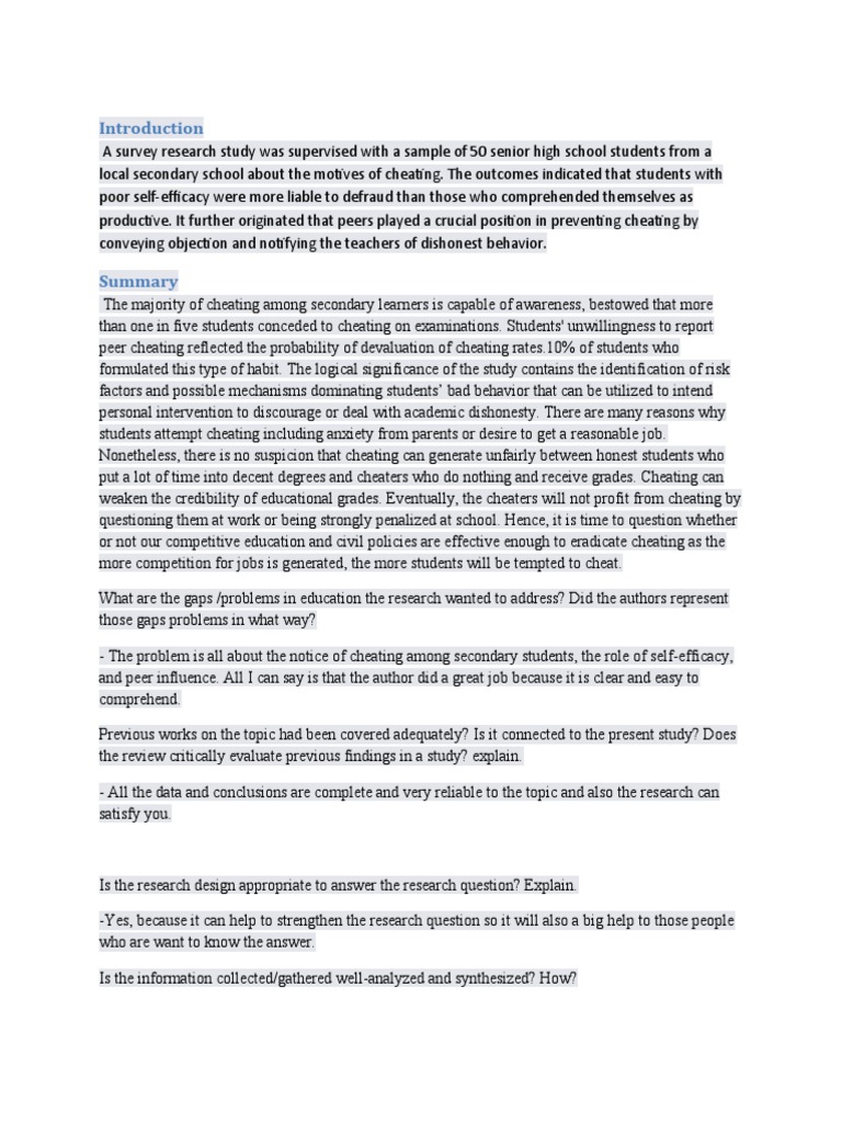 Motives of Cheating Among Secondary Students | PDF | Infidelity ...