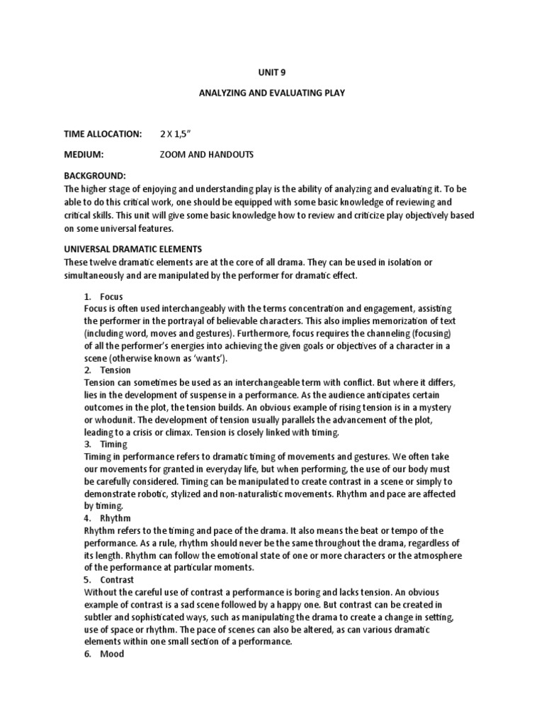 Unit 9 Reviewing and Criticizing Play | PDF | Play (Theatre) | Theatre