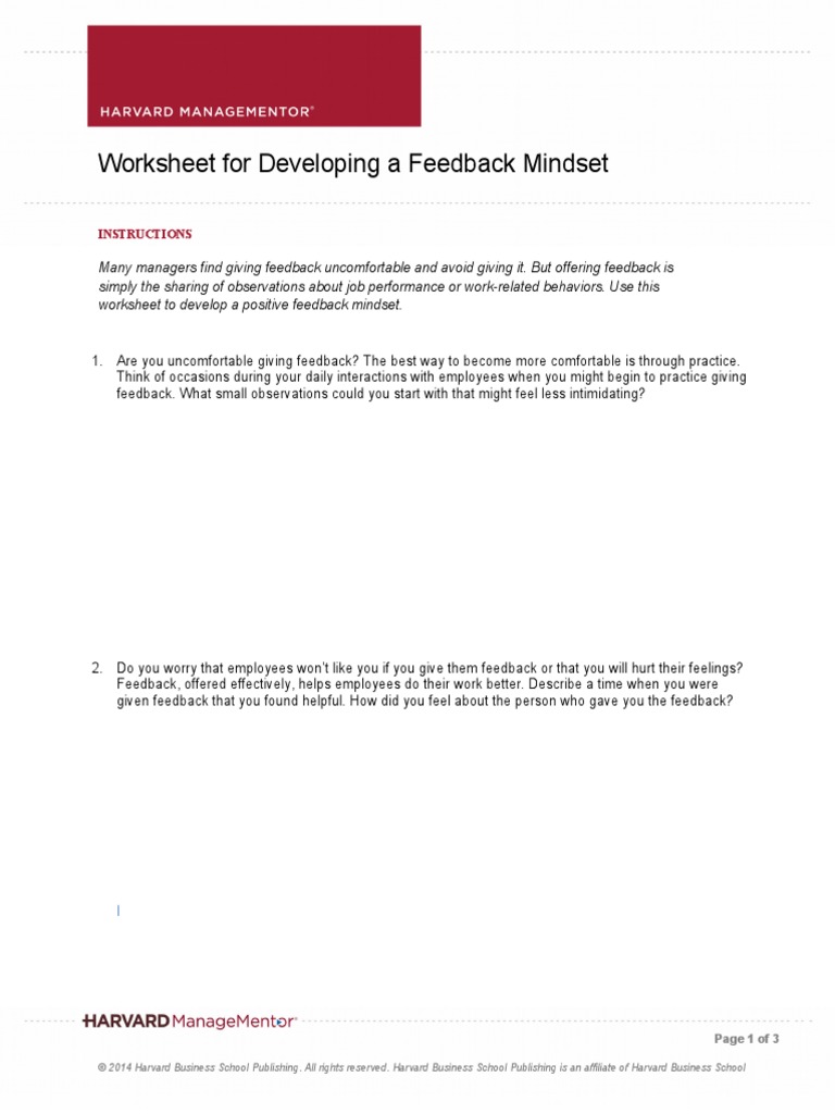 Worksheet For Developing A Feedback Mindset: Instructions | PDF ...